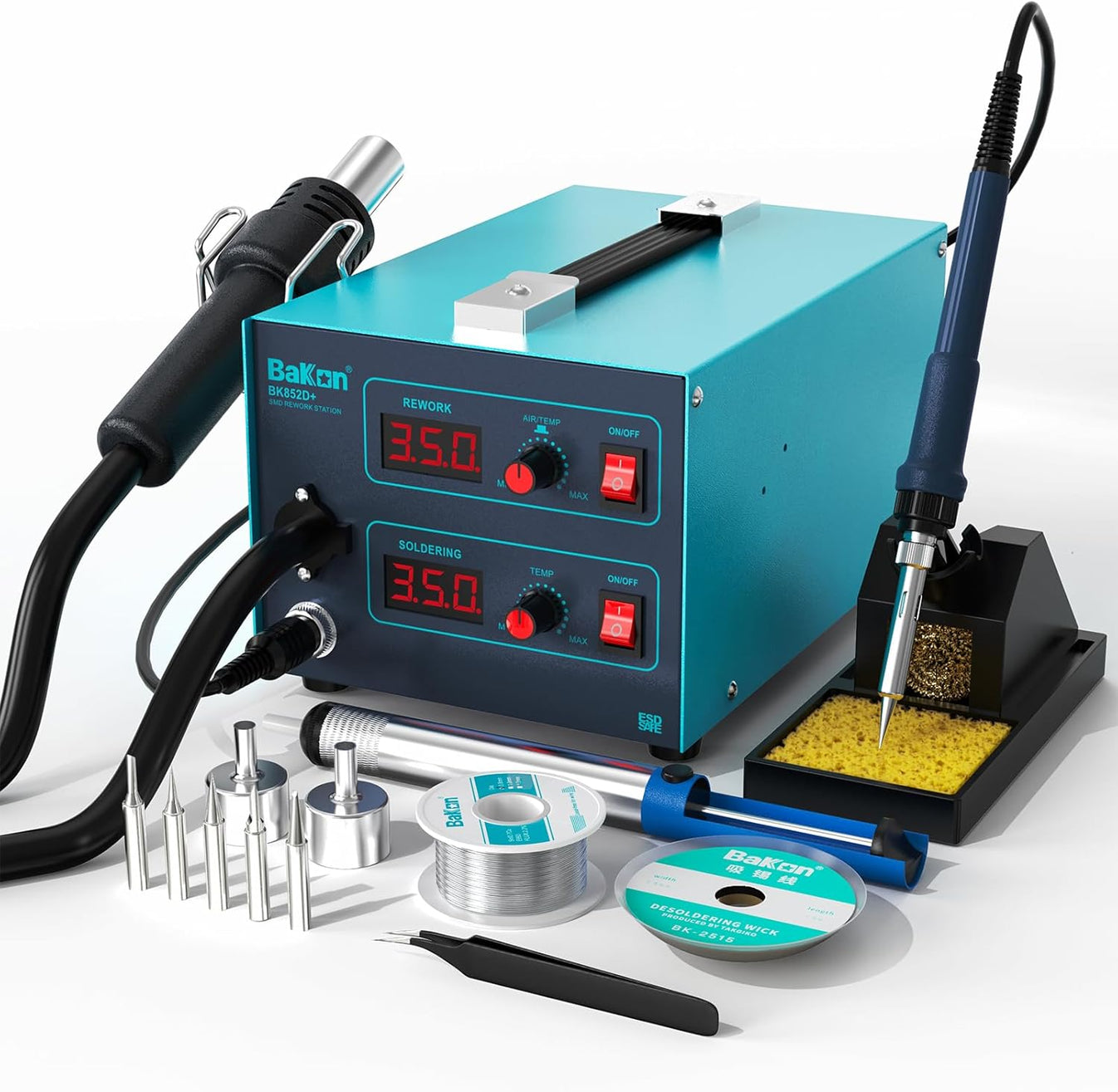 BAKON 852d+ Heat Gun And Soldering Iron 2-In-1 Kit, Smd Hot Air Rework ...
