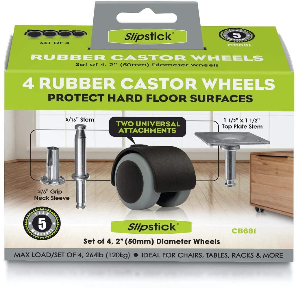 Slipstick CB681 2 Inch Floor Protector Rubber Caster Wheels (Set of 4 ...